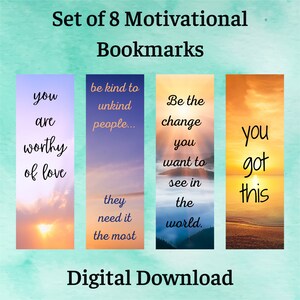 Printable Motivational Bookmarks Set of 8 Bookmarks With - Etsy