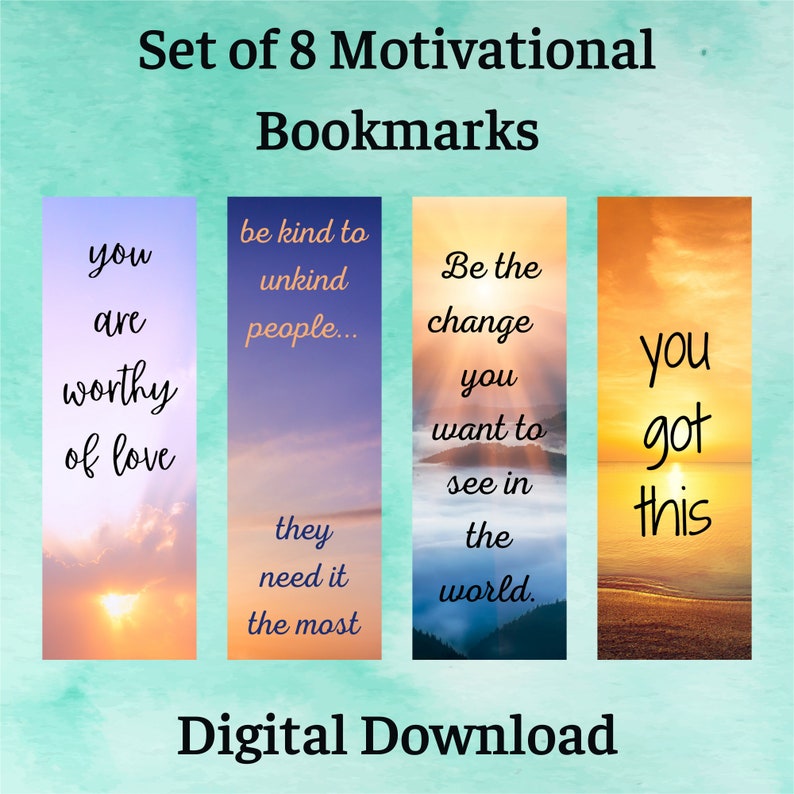 Printable Motivational Bookmarks Set of 8 Bookmarks With - Etsy