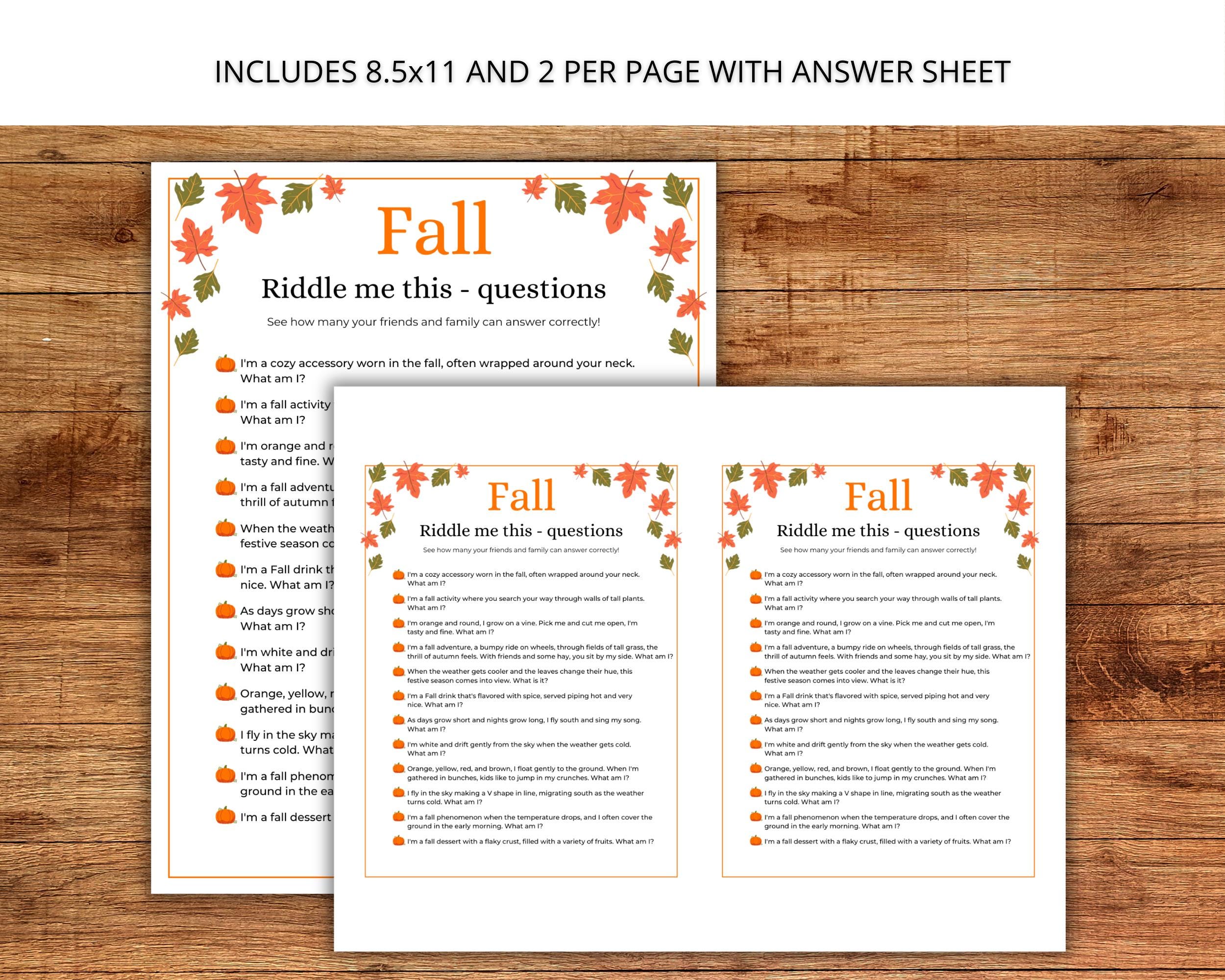 Fall Riddle Me This, Fall Party Game, Fall Group Game, Fall Riddles ...