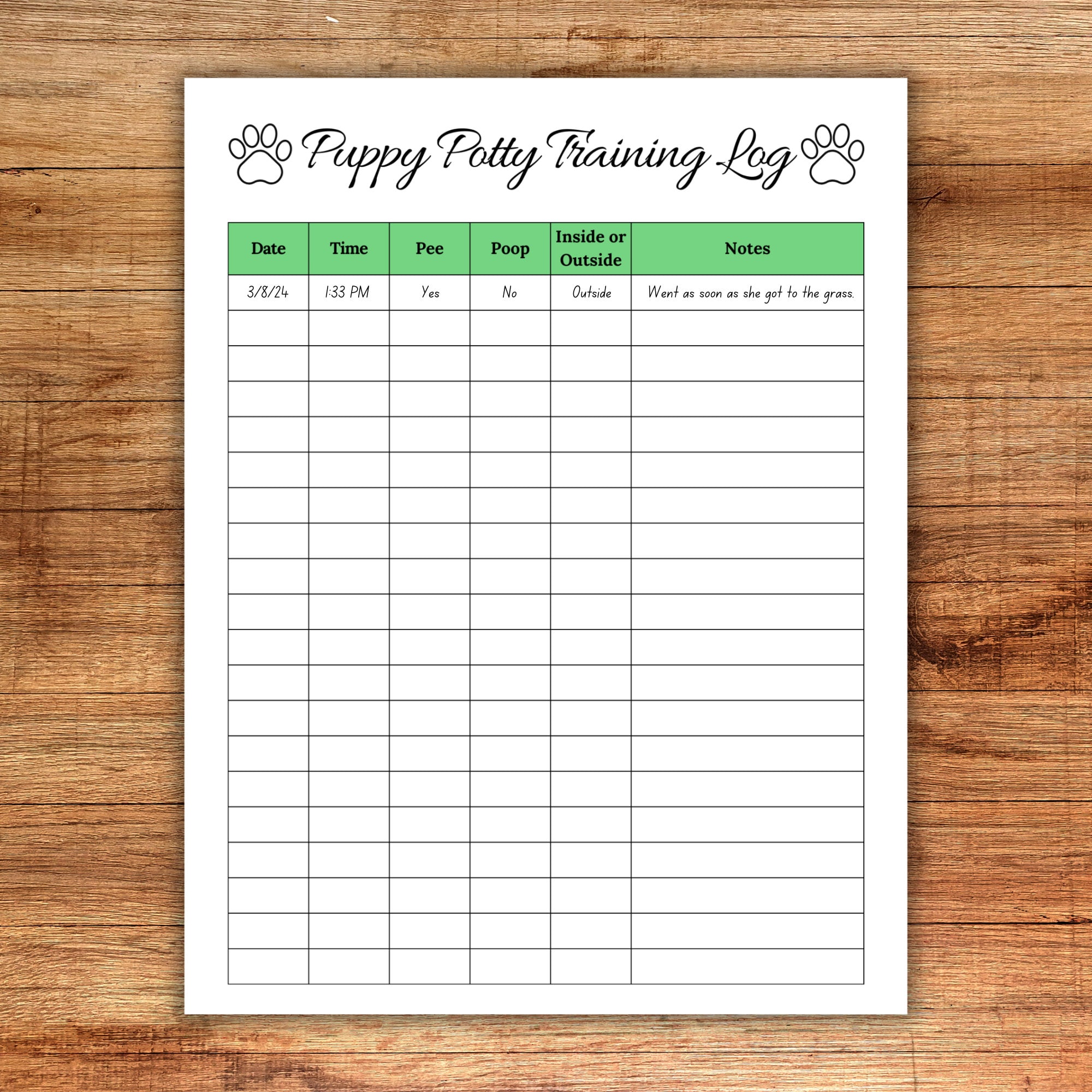 Puppy Potty Training Log, Puppy Potty Training Tracker, Printable Puppy ...