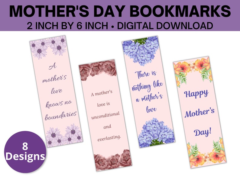 Set of 8 Mother's Day Bookmarks Digital Bookmarks to - Etsy