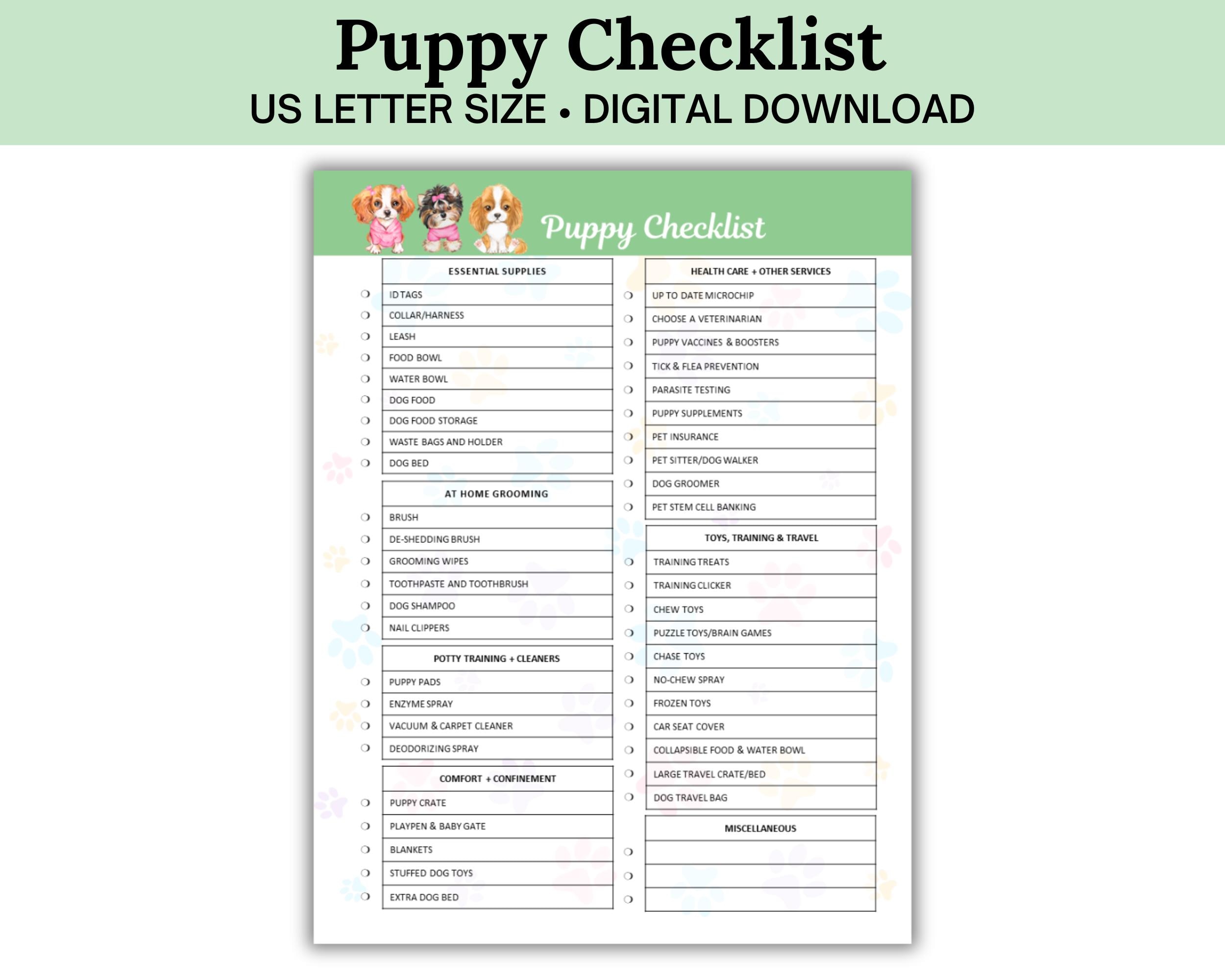 Printable Puppy Checklist, Puppy Vaccination Tracker, Puppy Flea and ...