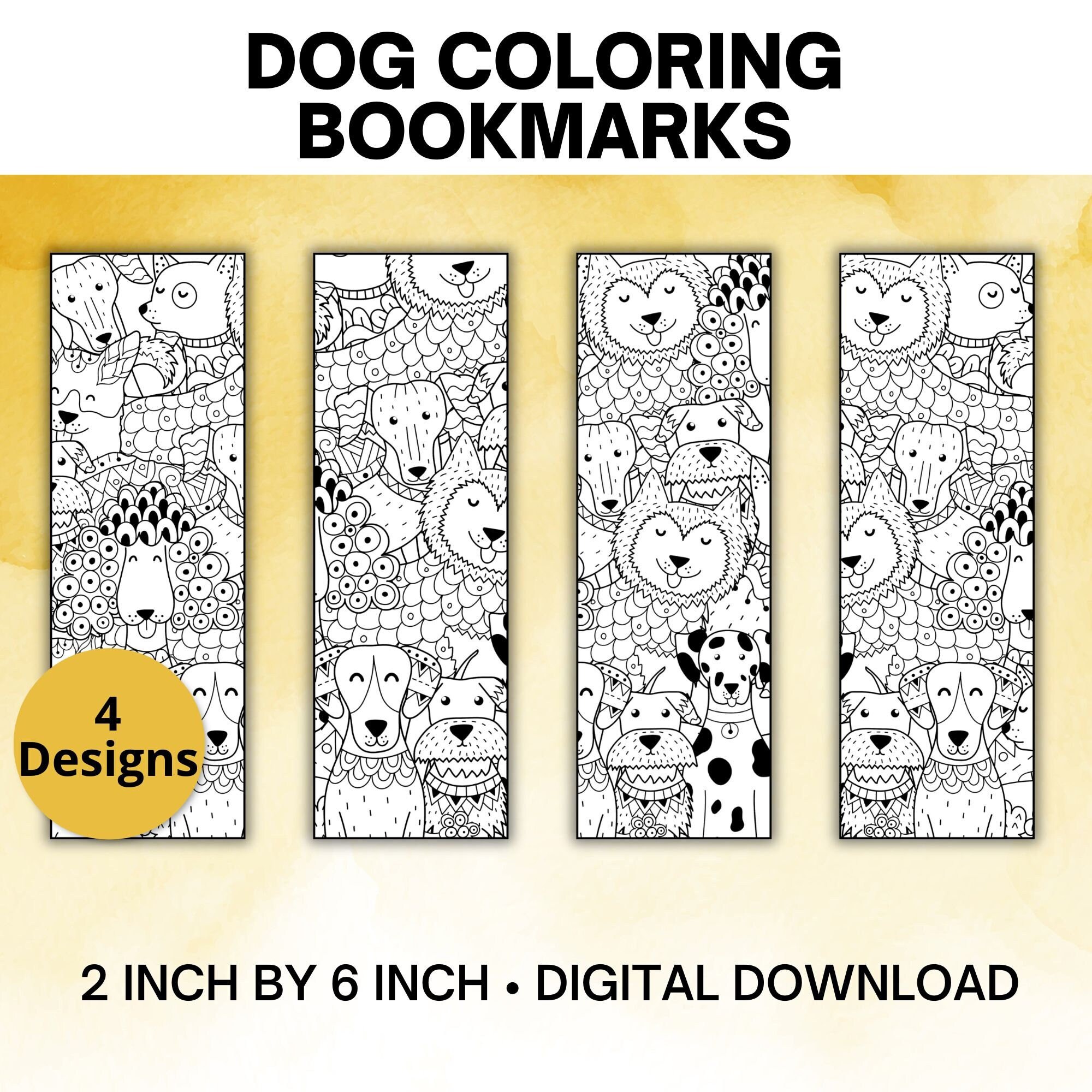 Set of 4 Dog Coloring Bookmarks Dog Bookmarks Digital - Etsy
