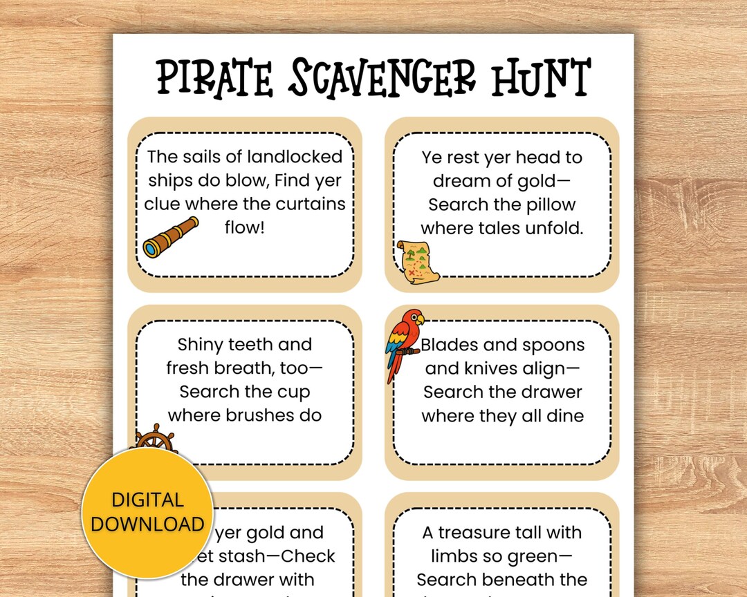 Pirate Scavenger Hunt, Scavenger Hunt for Kids, Kids' Party Game ...