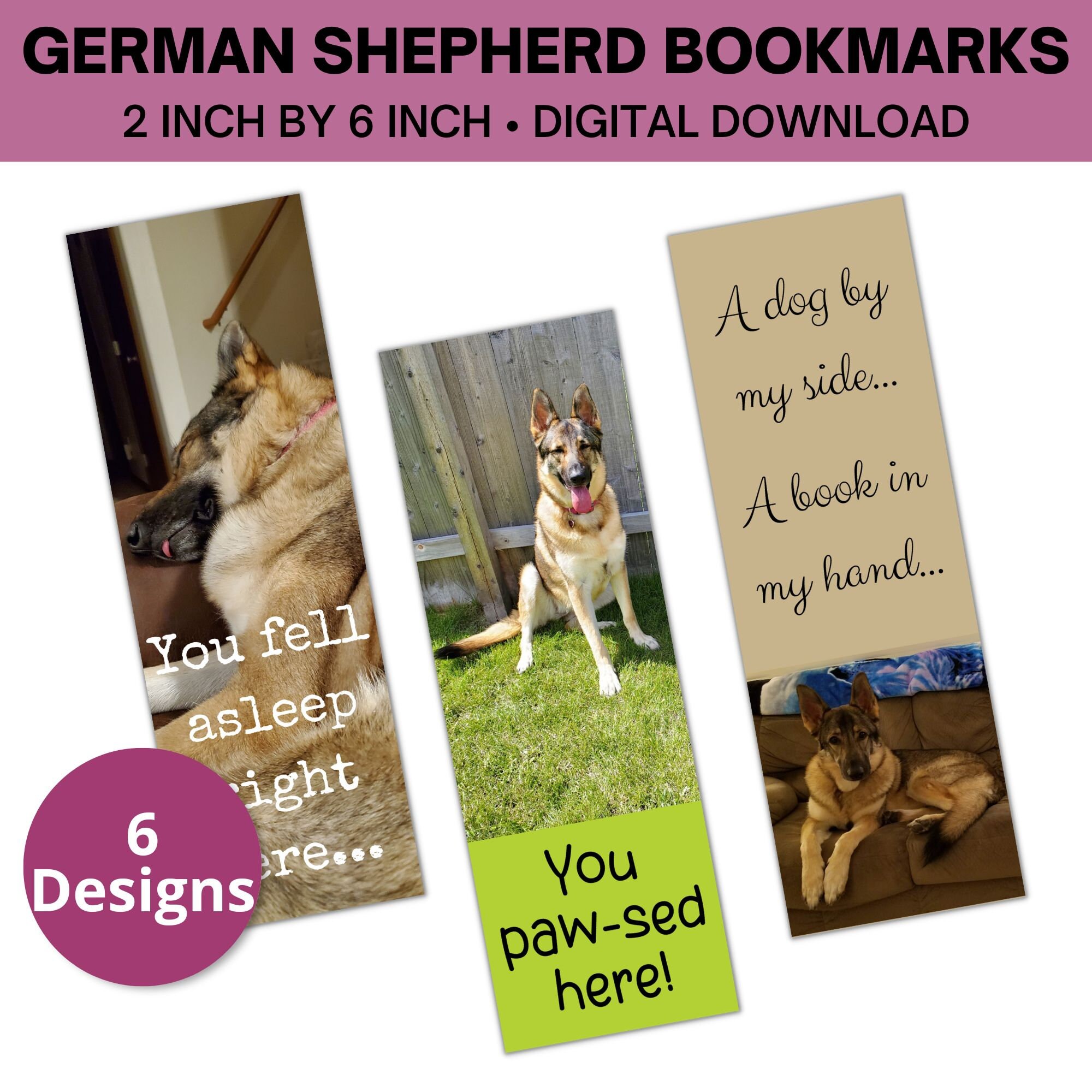 Set of 6 German Shepherd Bookmarks, Dog Bookmarks, Digital Bookmarks to ...