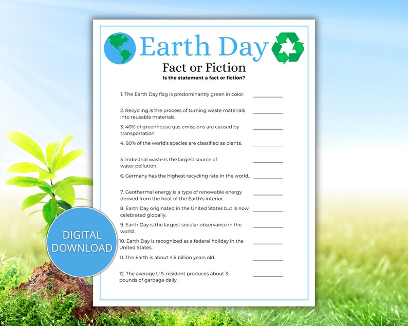 Earth Day Fact or Fiction Game, Earth Day Trivia Game, Earth Day ...