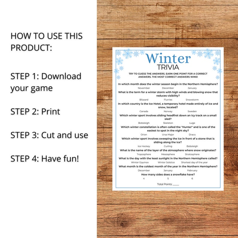 Winter Trivia Game, Winter Printable Game, Instant Download - Etsy