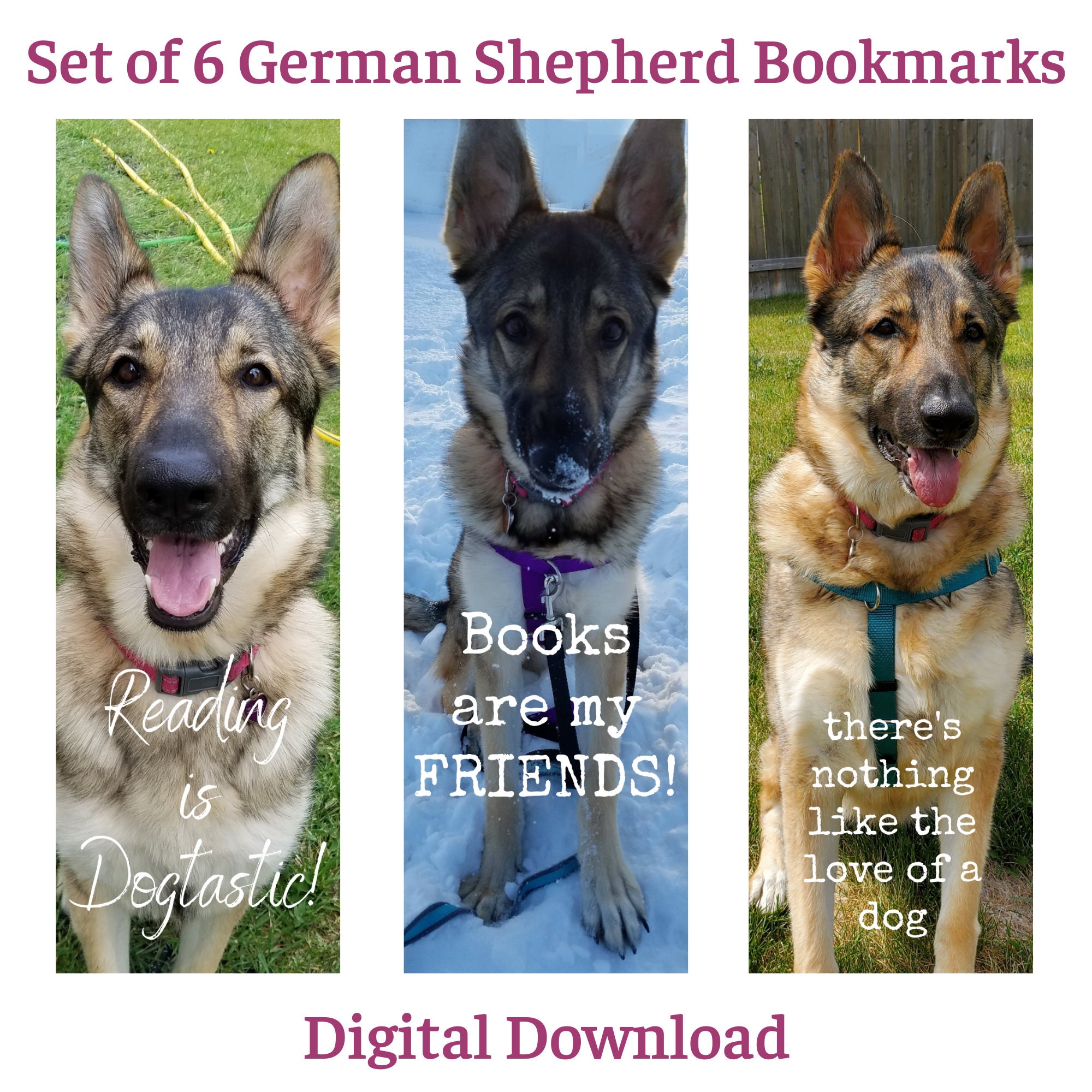 Set of 6 German Shepherd Bookmarks Dog Bookmarks Digital | Etsy