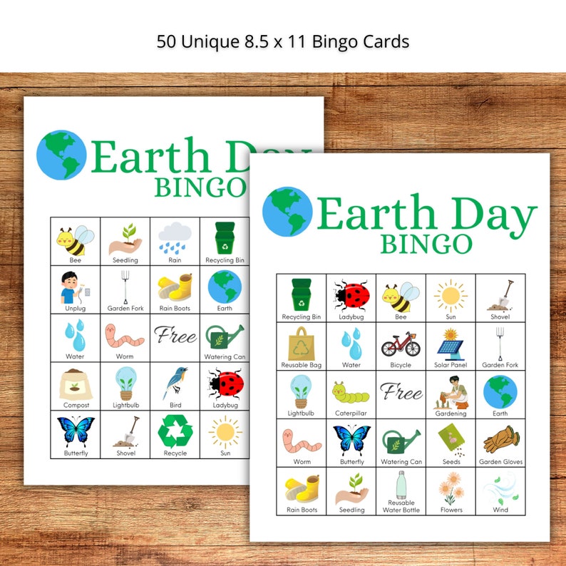 Earth Day Bingo, Printable Earth Day Bingo Game, 50 Earth Day Bingo ...