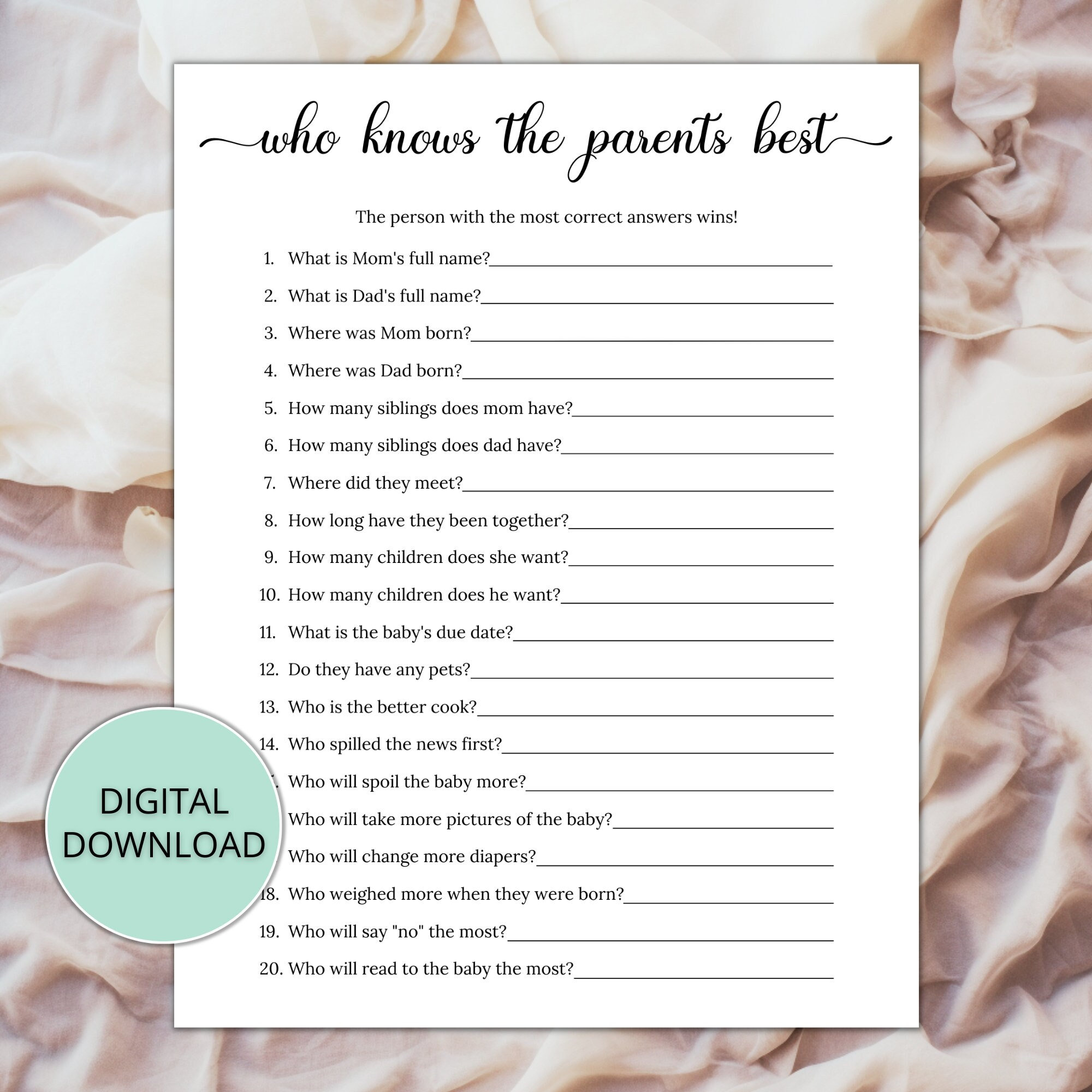 Who Knows the Parents-to-be Best Baby Shower Game Printable - Etsy
