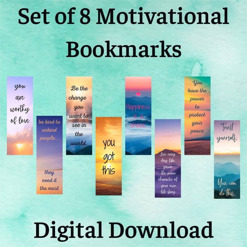 Printable Motivational Bookmarks Set of 8 Bookmarks With - Etsy