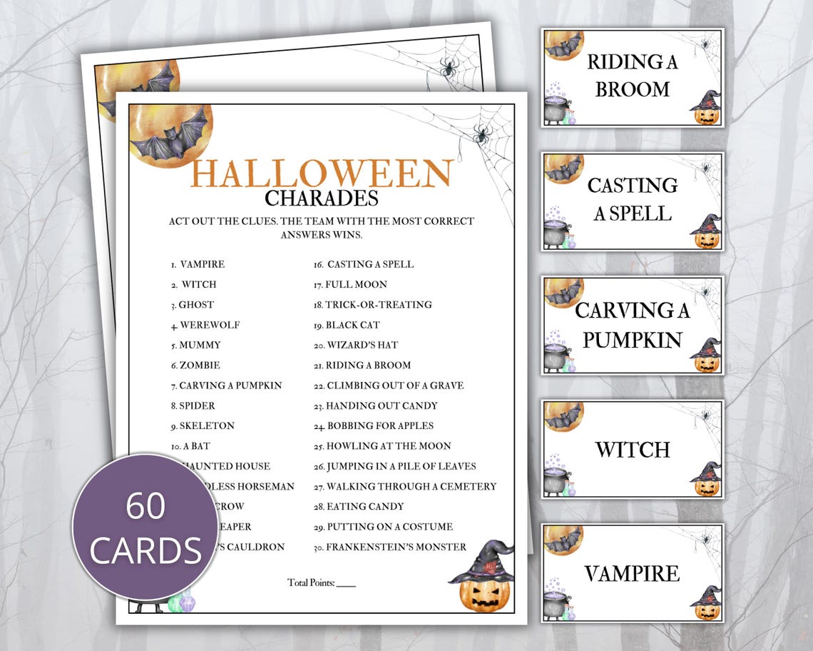 Halloween Charades, Halloween Party Game, Halloween Group Game ...