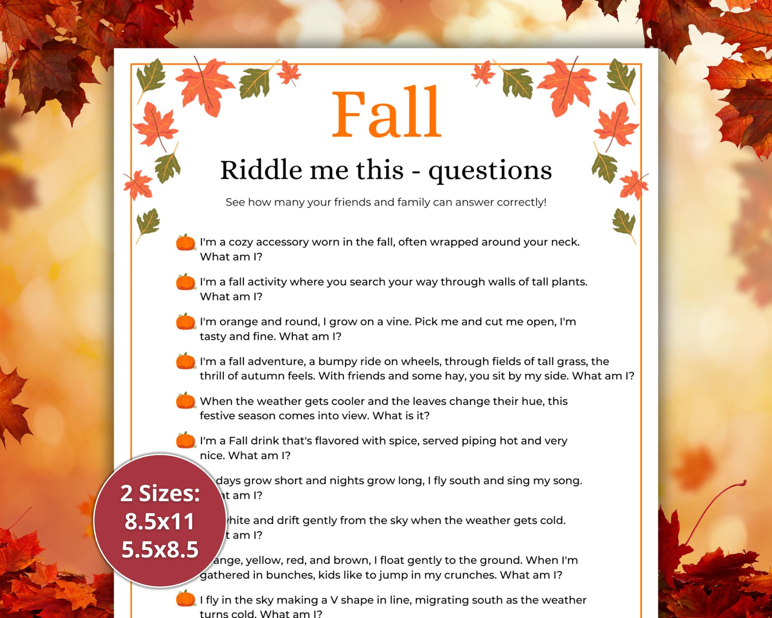 Fall Riddle Me This, Fall Party Game, Fall Group Game, Fall Riddles ...