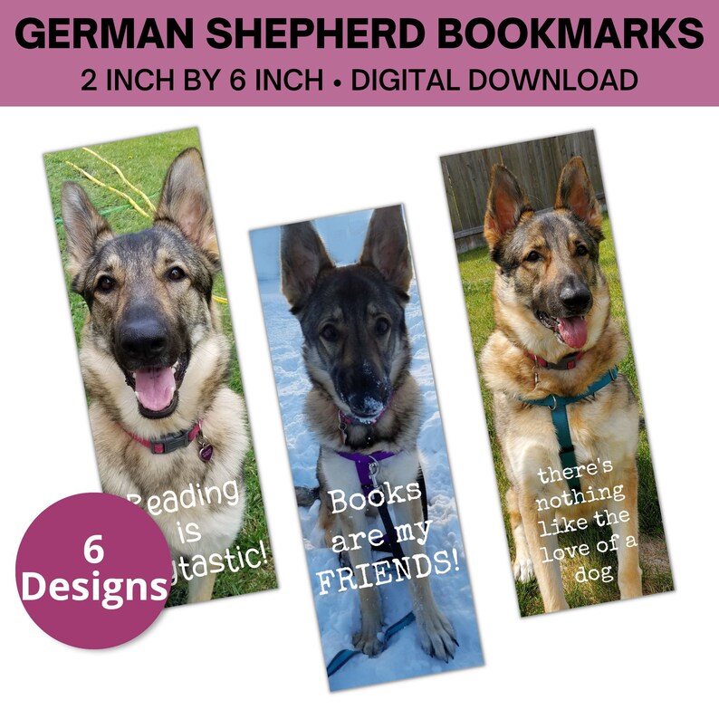 Set of 6 German Shepherd Bookmarks, Dog Bookmarks, Digital Bookmarks to ...