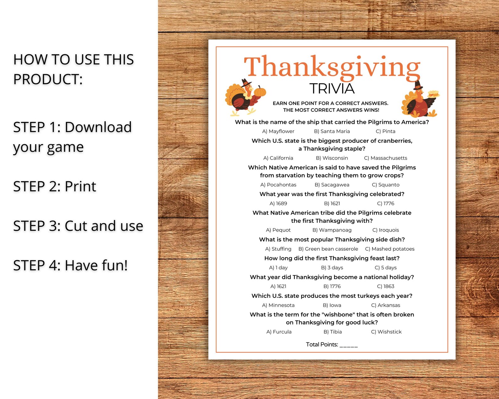 Thanksgiving Trivia Game, Thanksgiving Games for Family, Fun ...