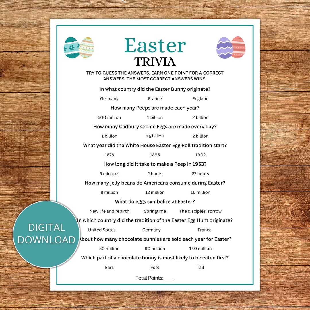 Easter Trivia Game, Easter Party Game, Easter Printable Game, Instant ...
