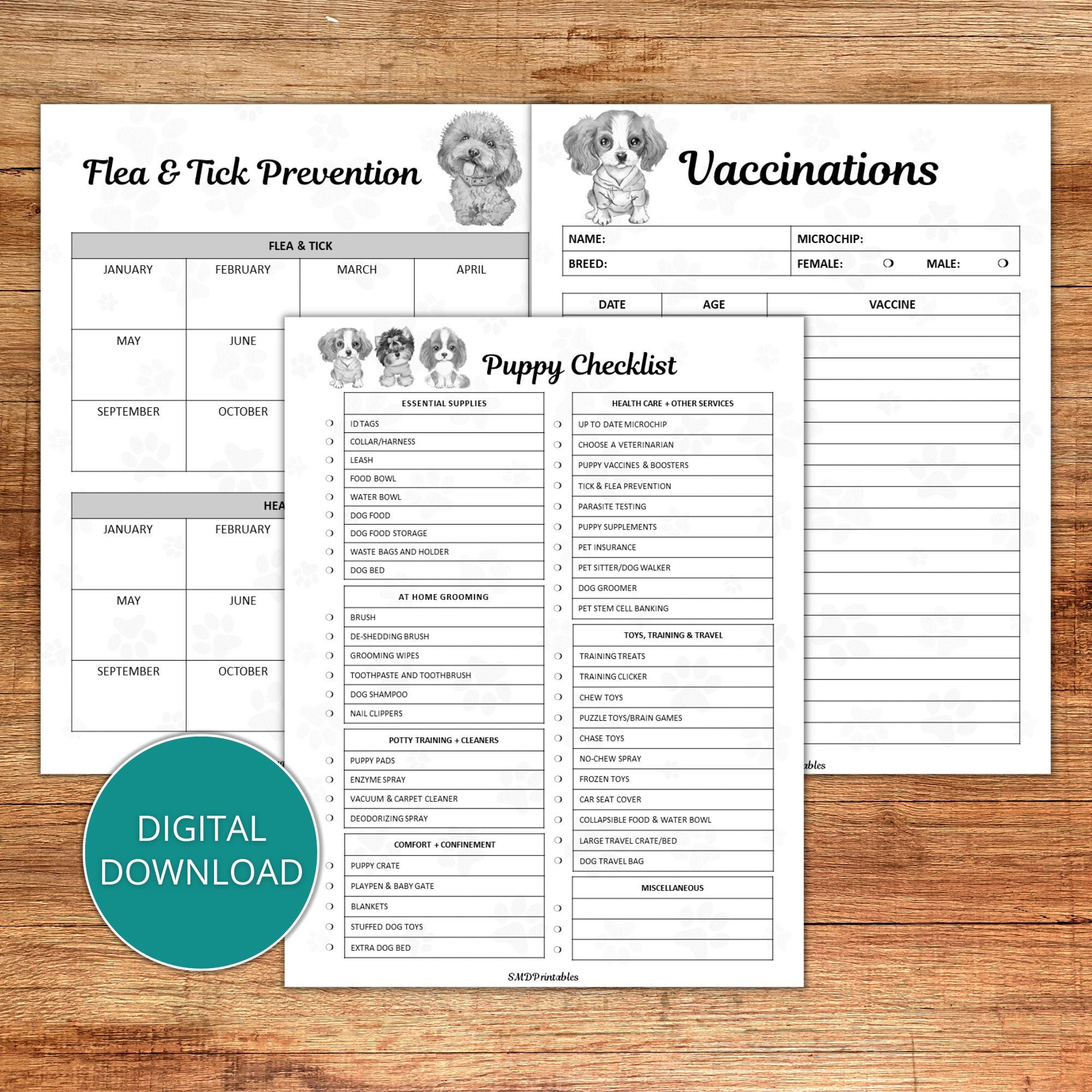 Black and White Printable Puppy Checklist, Puppy Vaccination Tracker ...