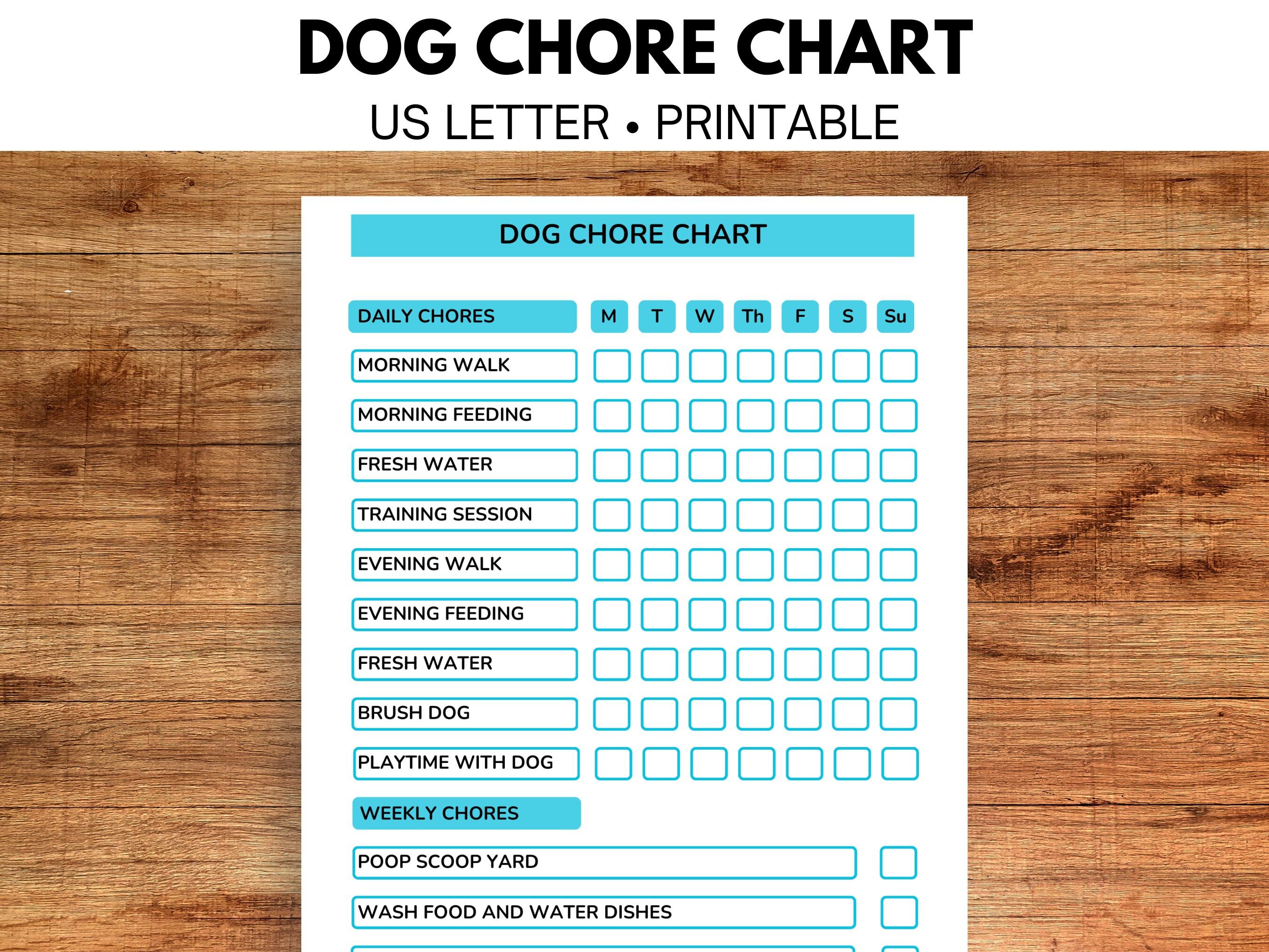 Dog Chore Chart, Dog Care Tracker, Puppy Care Checklist - Etsy