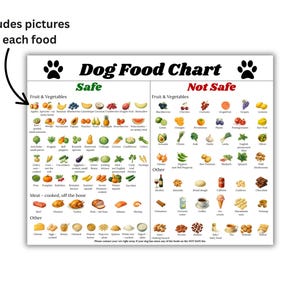 Dog Food Chart Printable, Safe & Toxic Foods for Dogs, Dog Food Cheat ...
