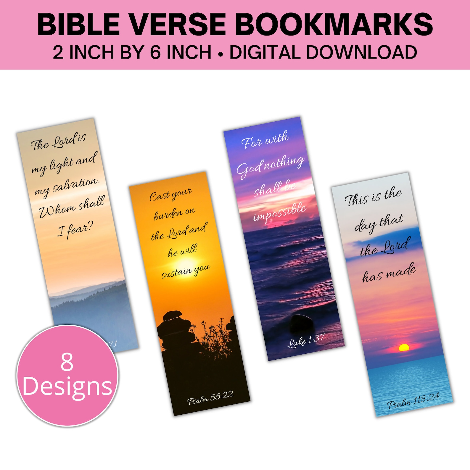Set of 8 Bible Verse Bookmarks, Printable Bible Verse Bookmarks ...