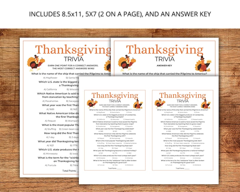Thanksgiving Trivia Game, Thanksgiving Games for Family, Fun ...