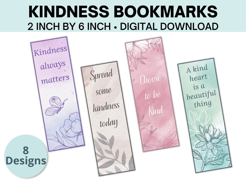 Set of 8 Kindness Bookmarks Printable Kindness Bookmarks - Etsy
