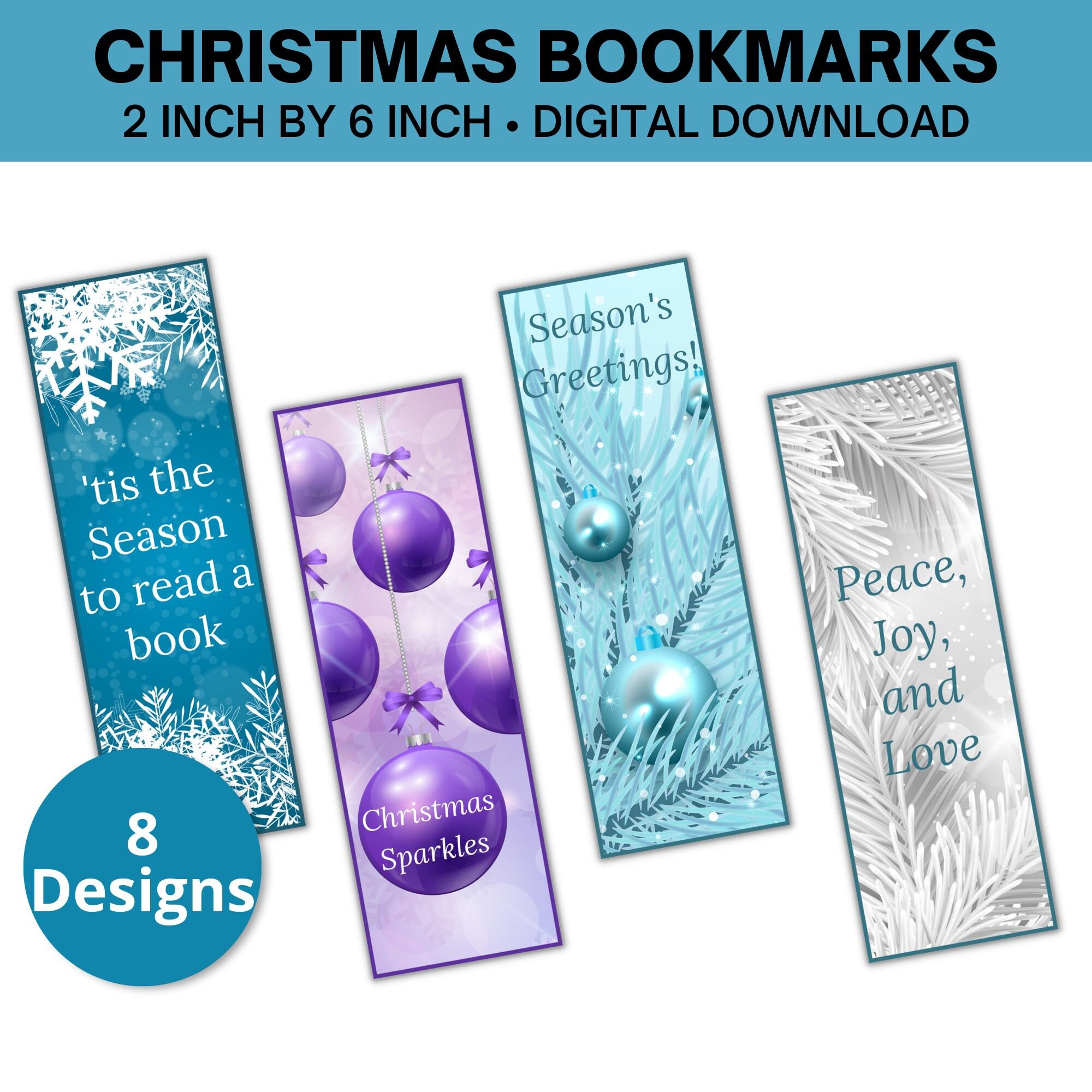 Set of 8 Christmas Bookmarks, Holiday Bookmarks, Digital Bookmarks to ...