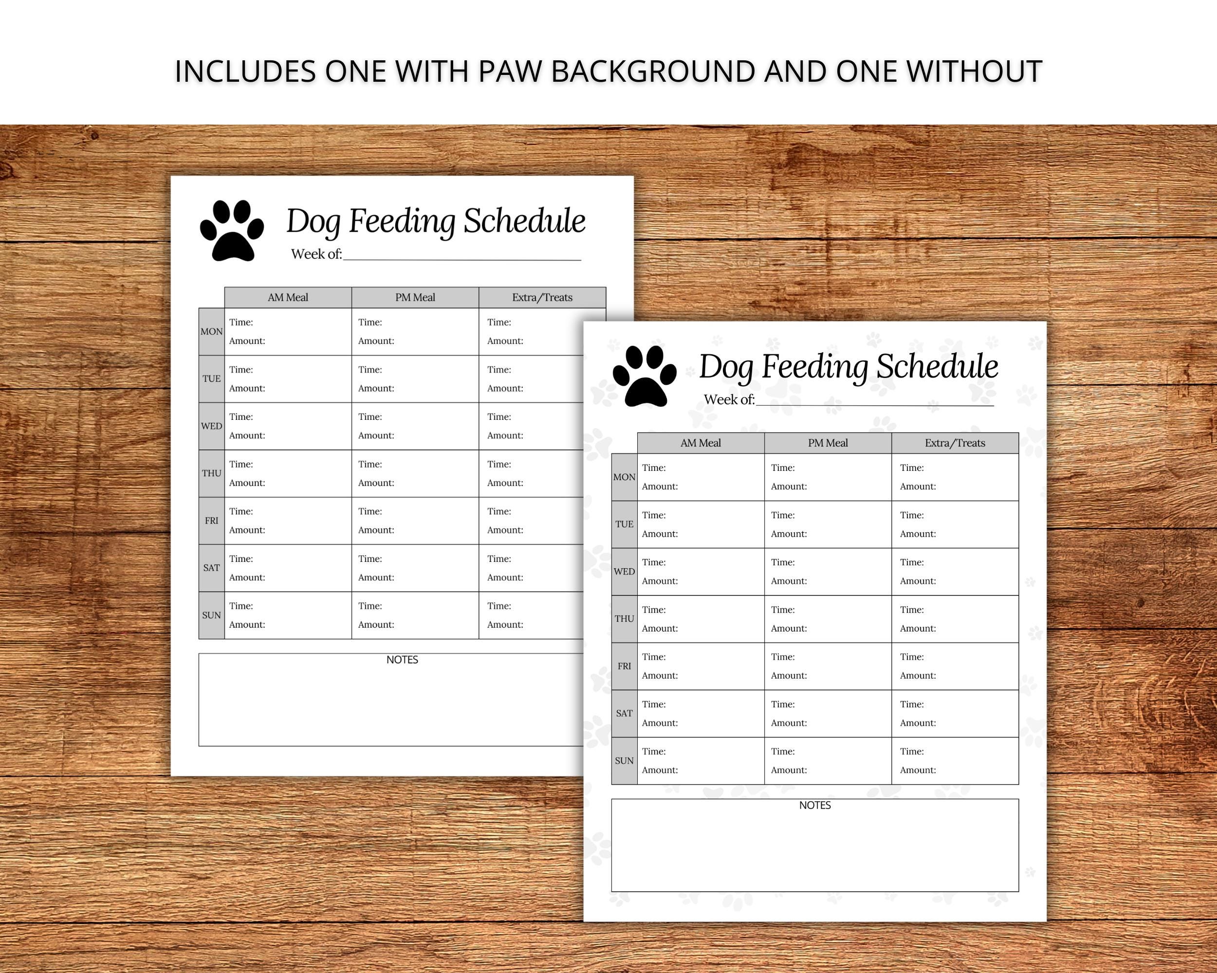 Dog Feeding Schedule, Dog Feeding Log, Dog Feeding Chart, New Puppy ...