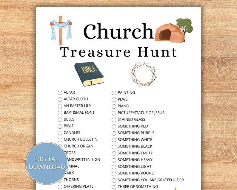 Church Scavenger Hunt for Kids, Church Treasure Hunt, Sunday School ...