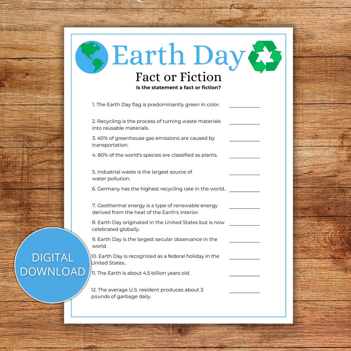 Earth Day Fact or Fiction Game, Earth Day Trivia Game, Earth Day ...