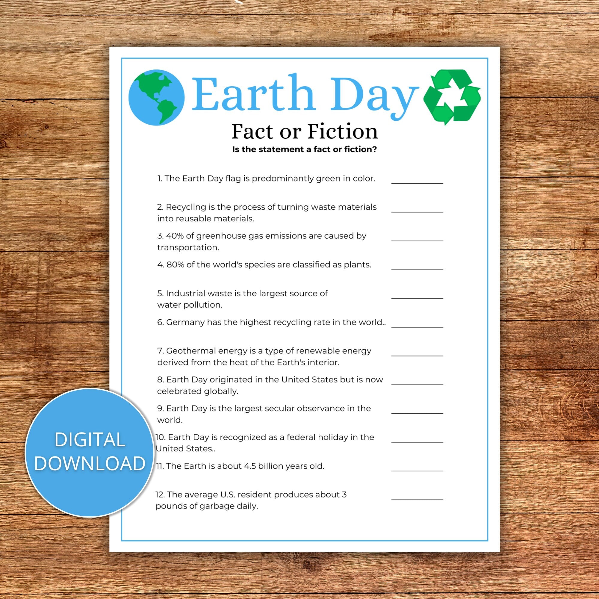 Earth Day Fact or Fiction Game, Earth Day Trivia Game, Earth Day ...