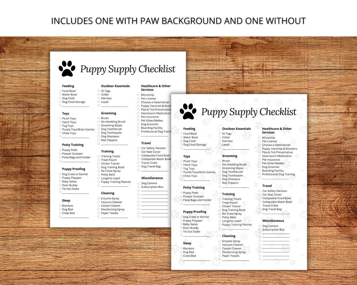 New Puppy Checklist, New Puppy Shopping List, Printable Puppy Checklist ...