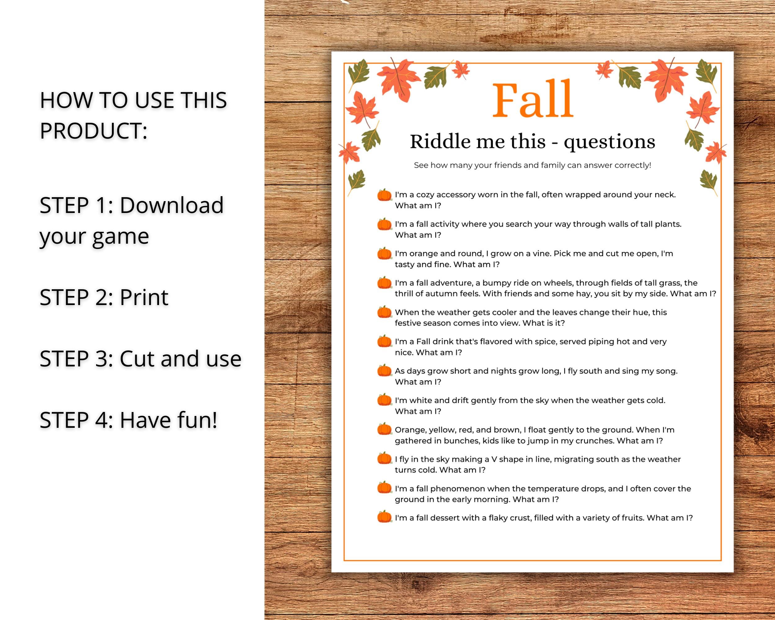 Fall Riddle Me This, Fall Party Game, Fall Group Game, Fall Riddles ...