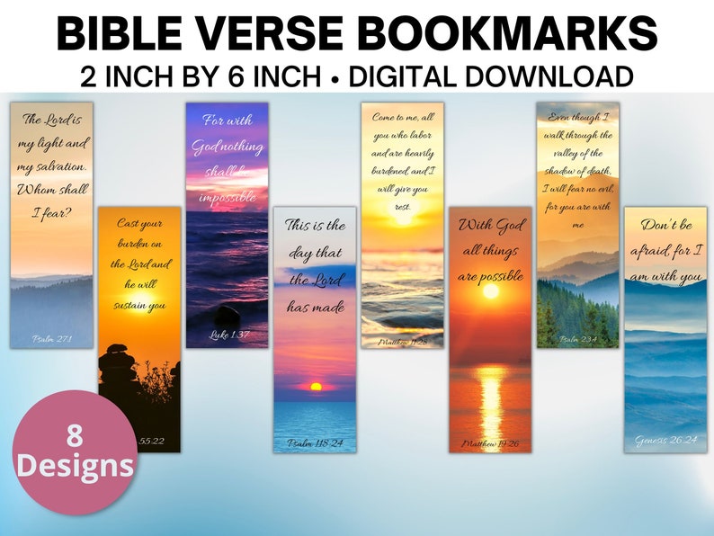 Set of 8 Bible Verse Bookmarks Printable Bible Verse - Etsy