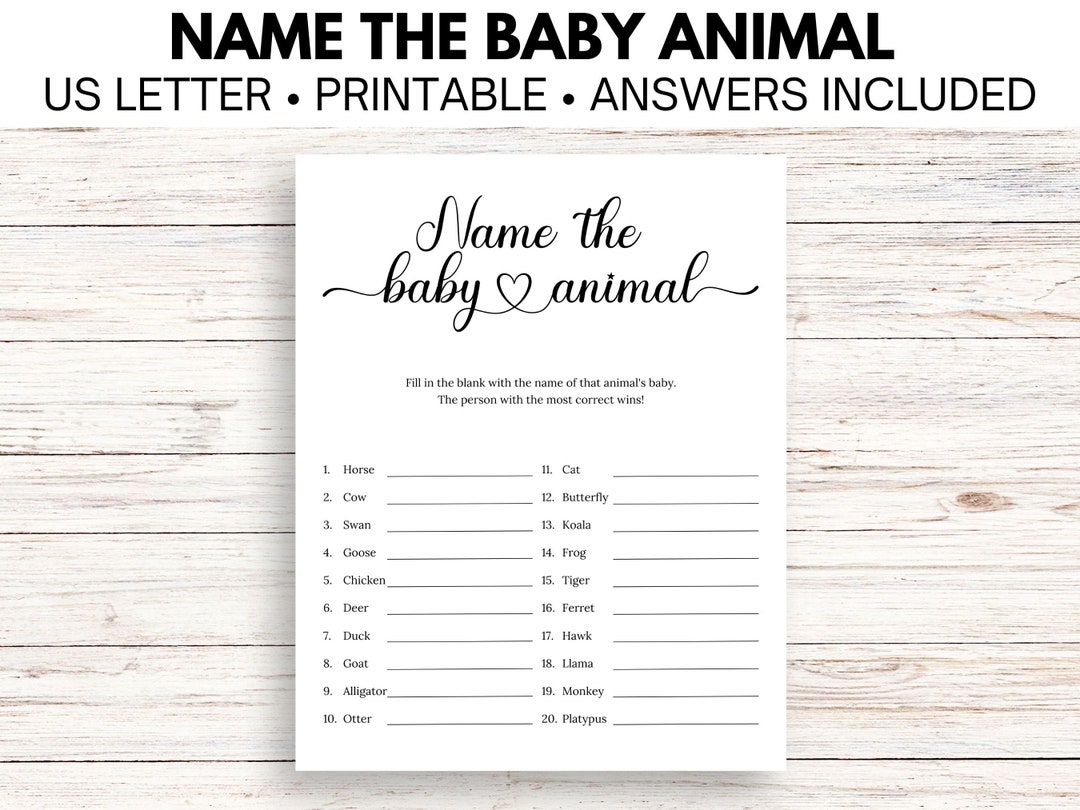 Baby Animal Game, Name the Baby Animal Baby Shower Game Printable - Etsy
