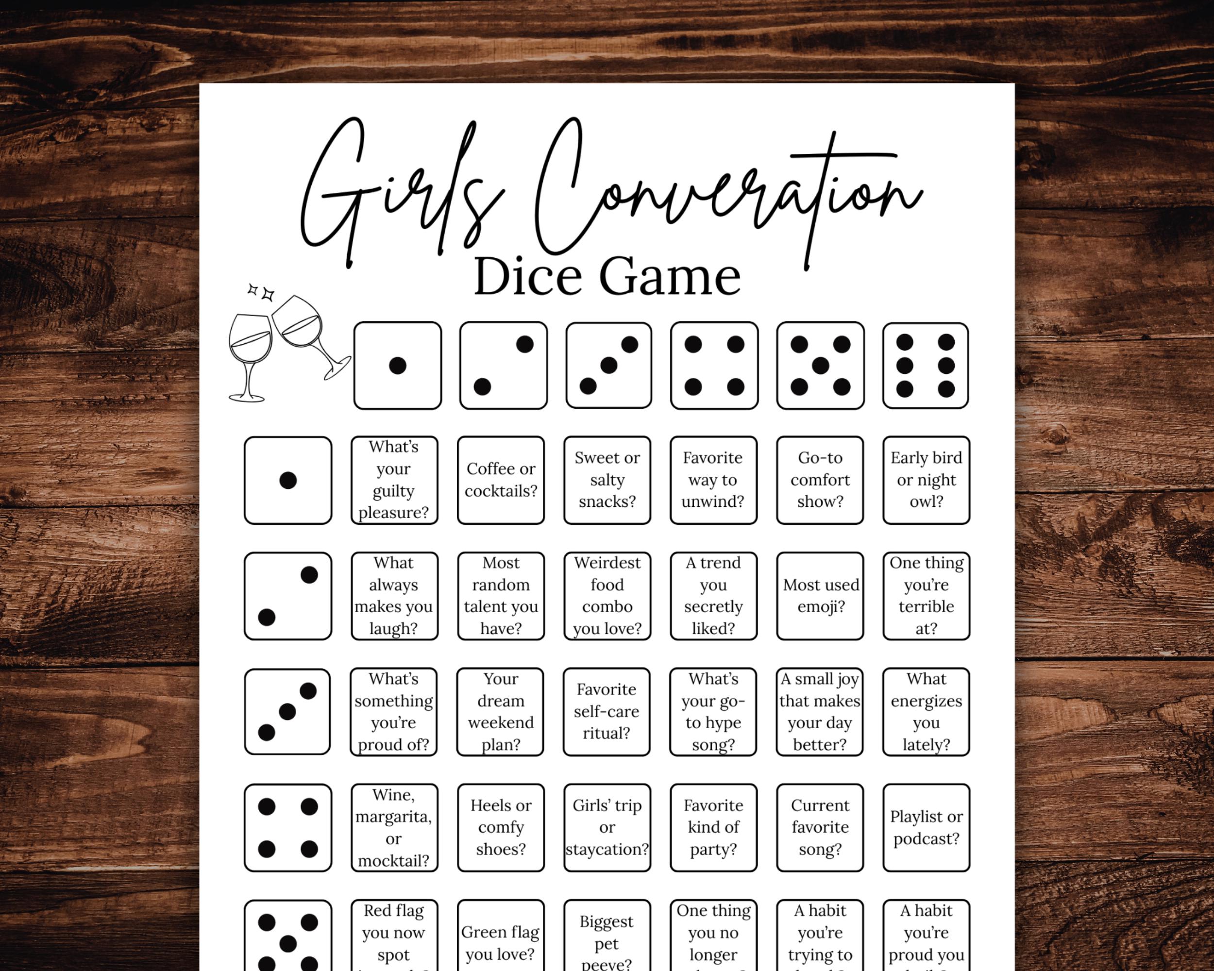 Girls Conversation Dice Game, Ladies Night Game, Girls Night Printable ...