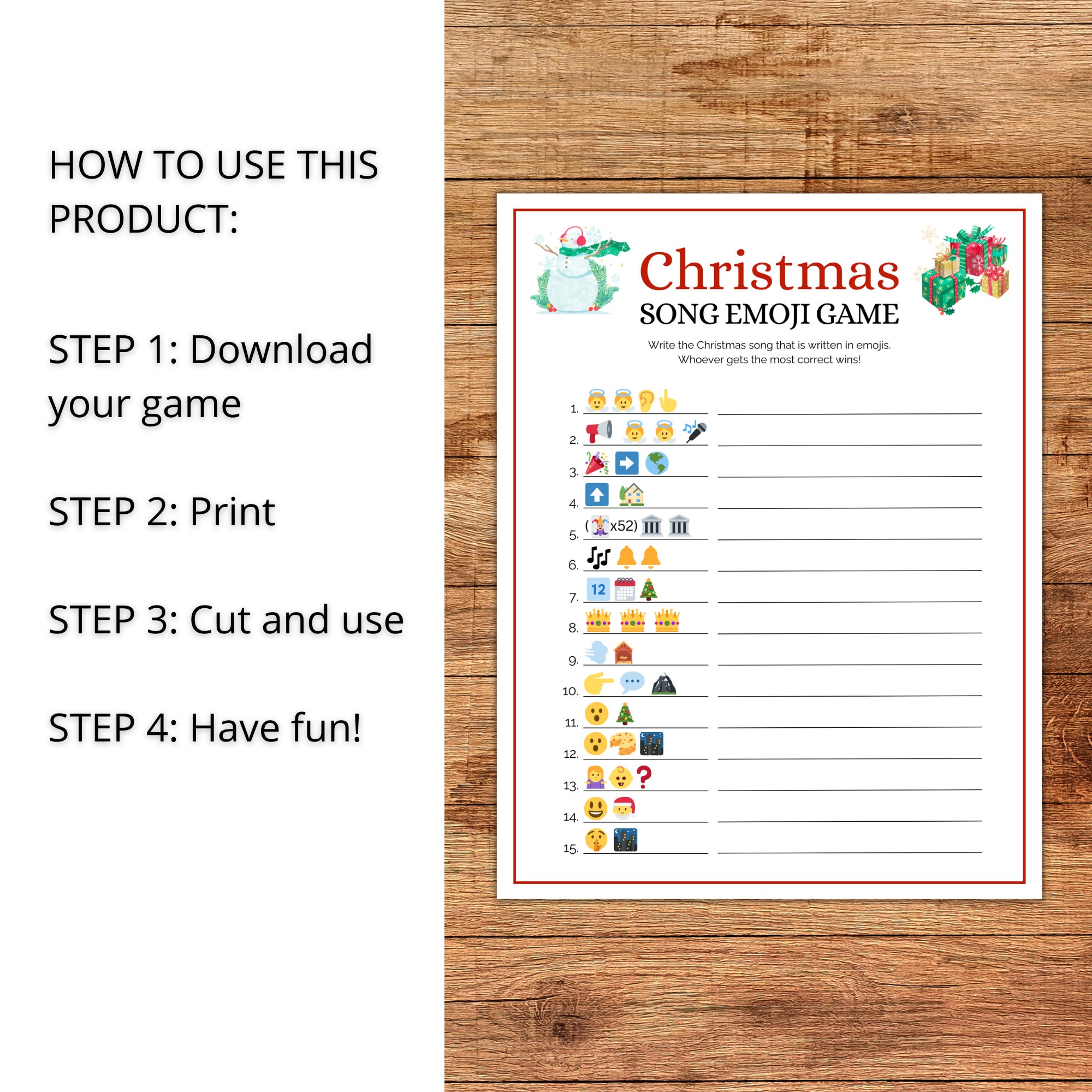 Christmas Song Emoji Game, Christmas Party Game, Christmas Printable ...
