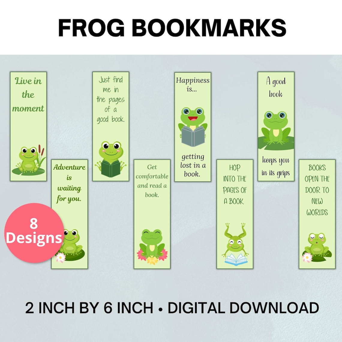 Set of 8 Frog Bookmarks, Digital Bookmarks to Download - Etsy