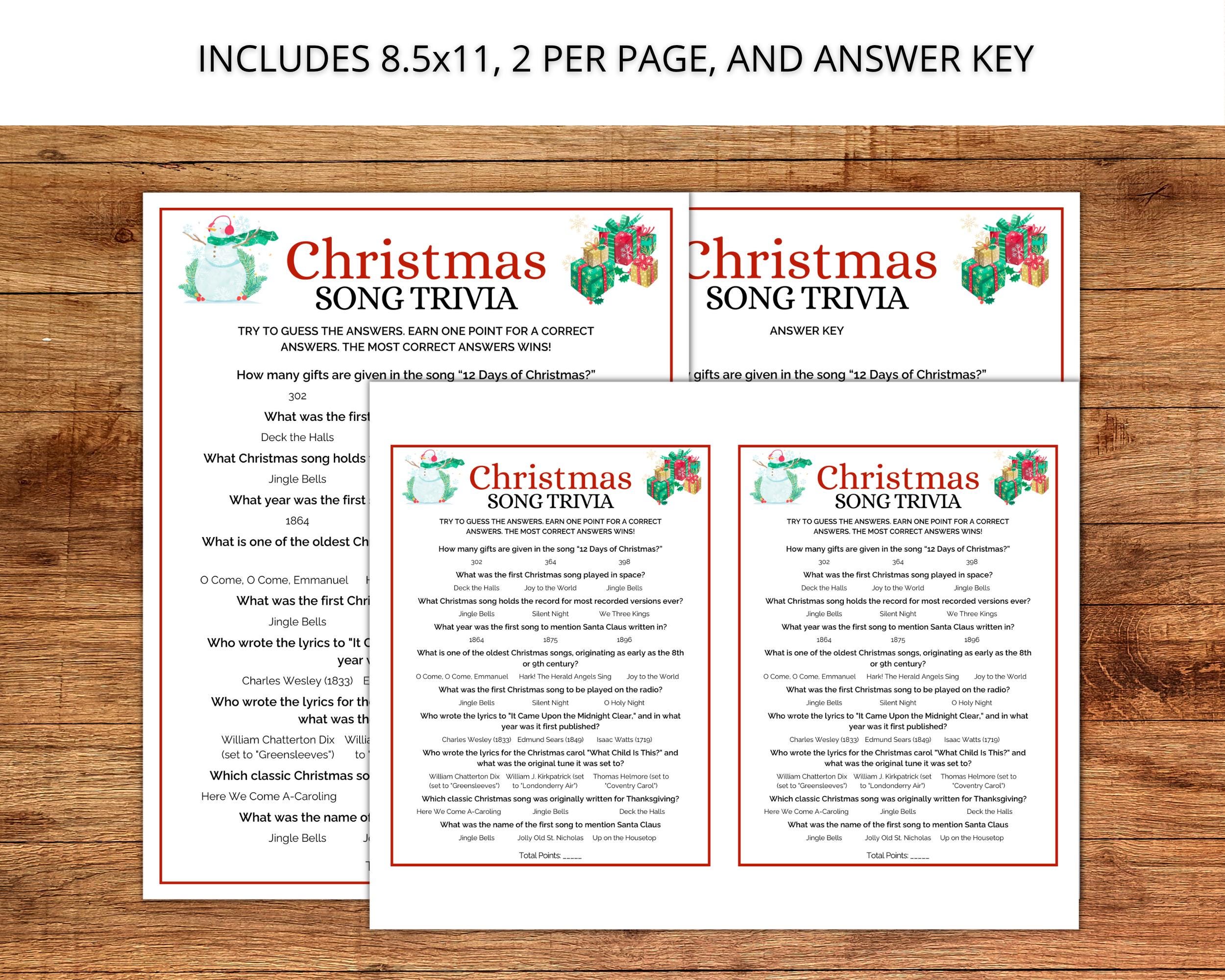 Christmas Song Trivia Game, Christmas Party Game, Christmas Printable ...