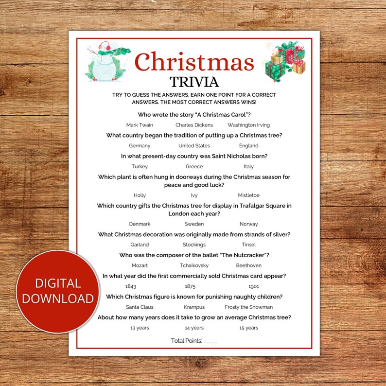 Christmas Trivia Game, Christmas Party Game, Christmas Printable Game ...