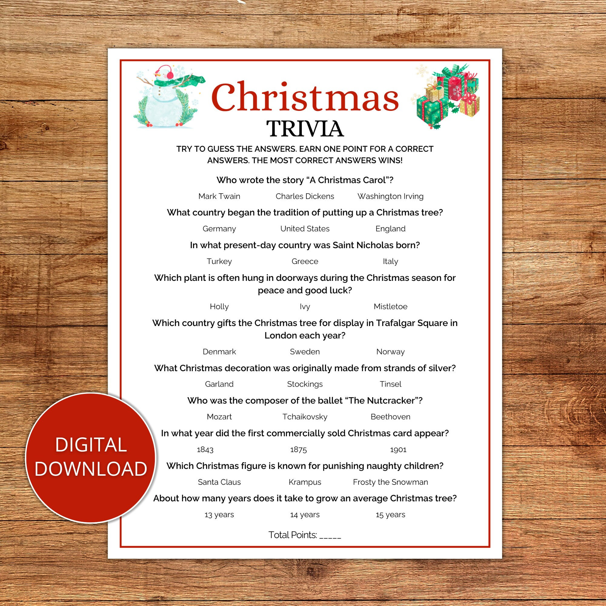 Christmas Trivia Game, Christmas Party Game, Christmas Printable Game ...