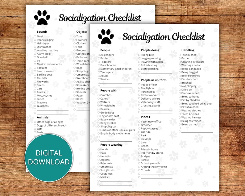 Puppy Socialization Checklist, Dog Socialization Checklist, Printable ...