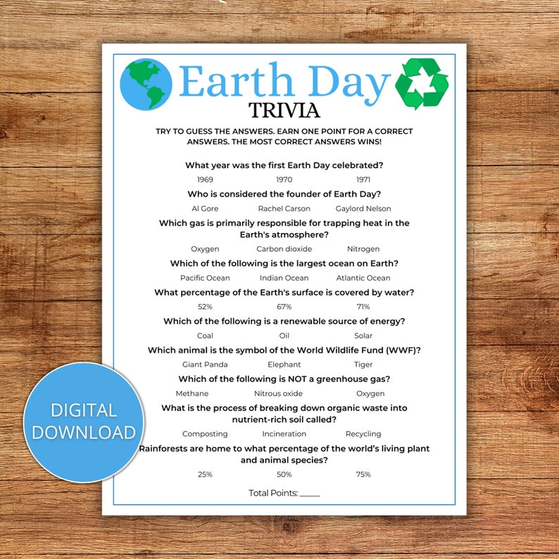 Earth Day Trivia Game, Earth Day Game, Earth Day Group Game, Instant ...
