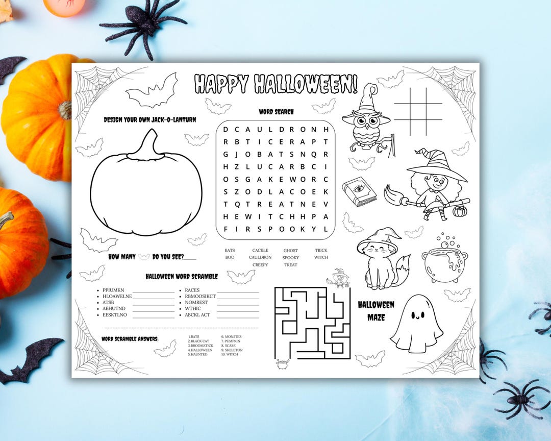 Halloween Activity Placemat, Printable Halloween Coloring Page ...