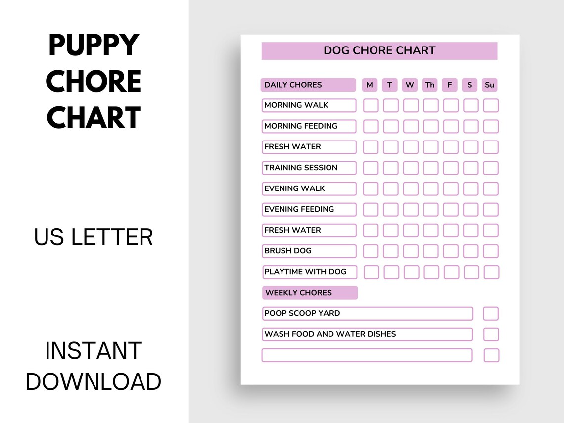 Dog Chore Chart, Dog Care Tracker, Puppy Care Checklist - Etsy