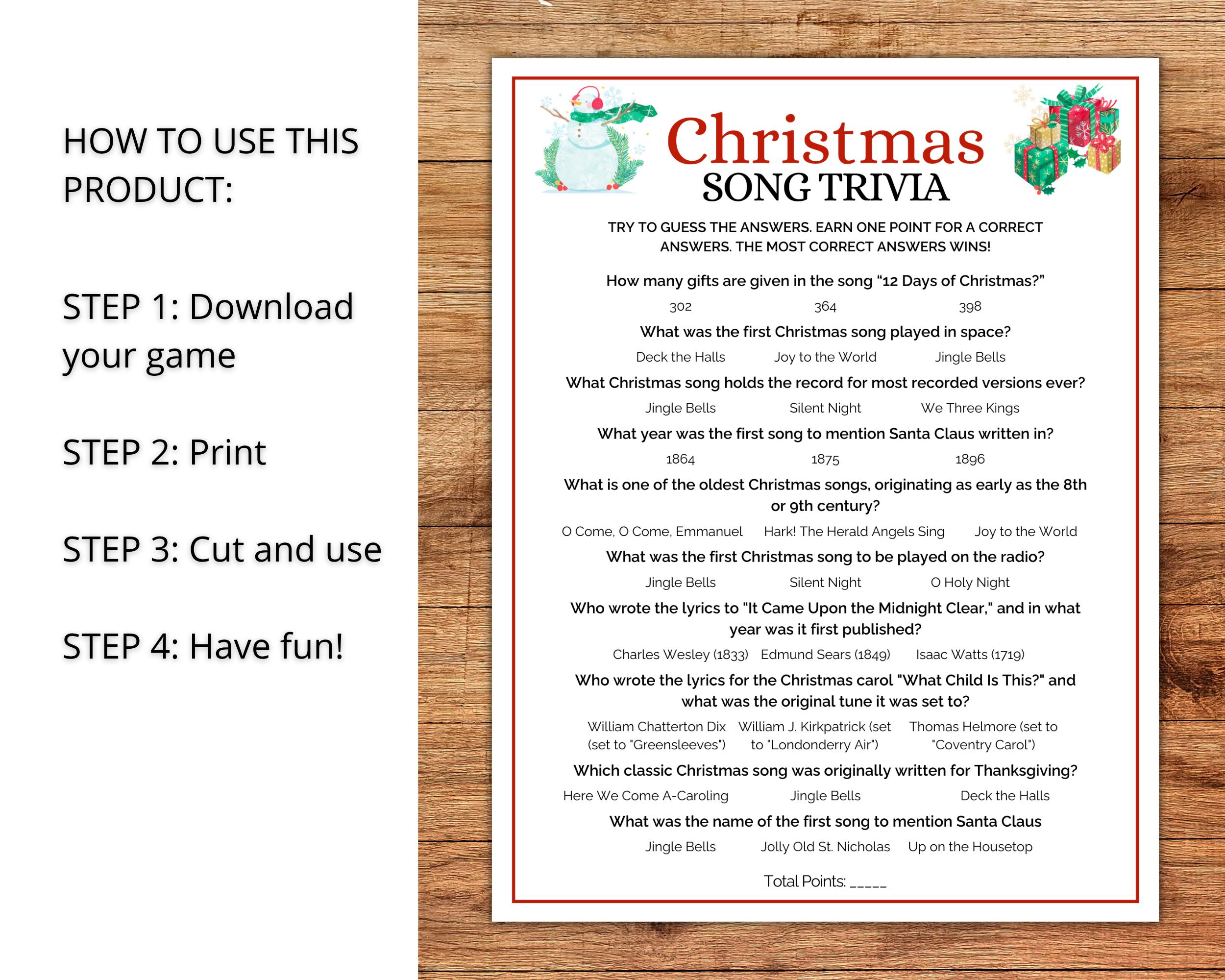 Christmas Song Trivia Game, Christmas Party Game, Christmas Printable ...