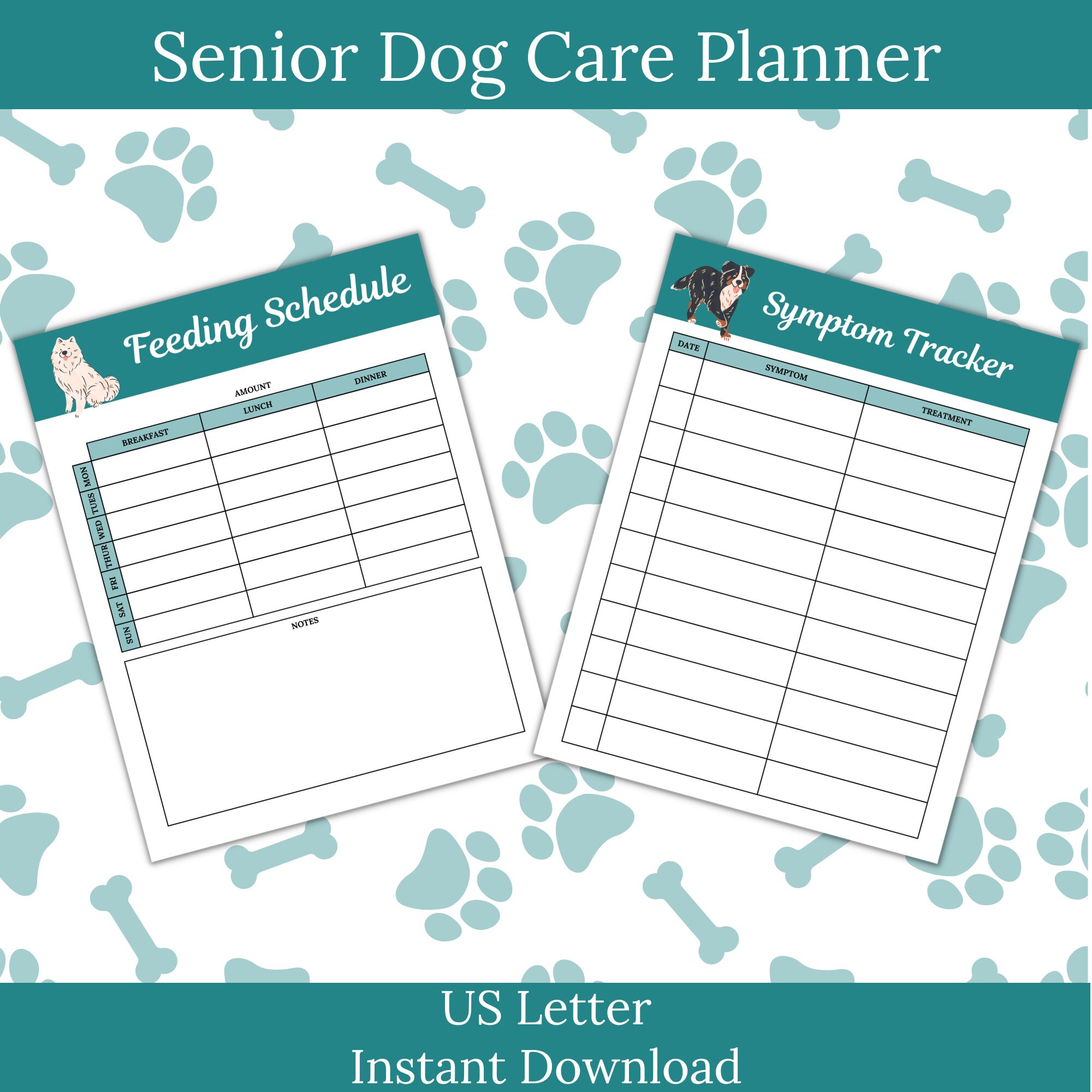 Senior Dog Care Planner, Dog Medical Tracker, Printable Adult Dog Care ...