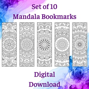 Set of 10 Mandala Bookmarks Coloring Bookmarks Digital | Etsy