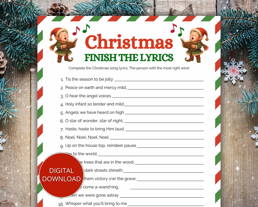 Christmas Finish the Lyrics, Christmas Party Game, Christmas Printable ...
