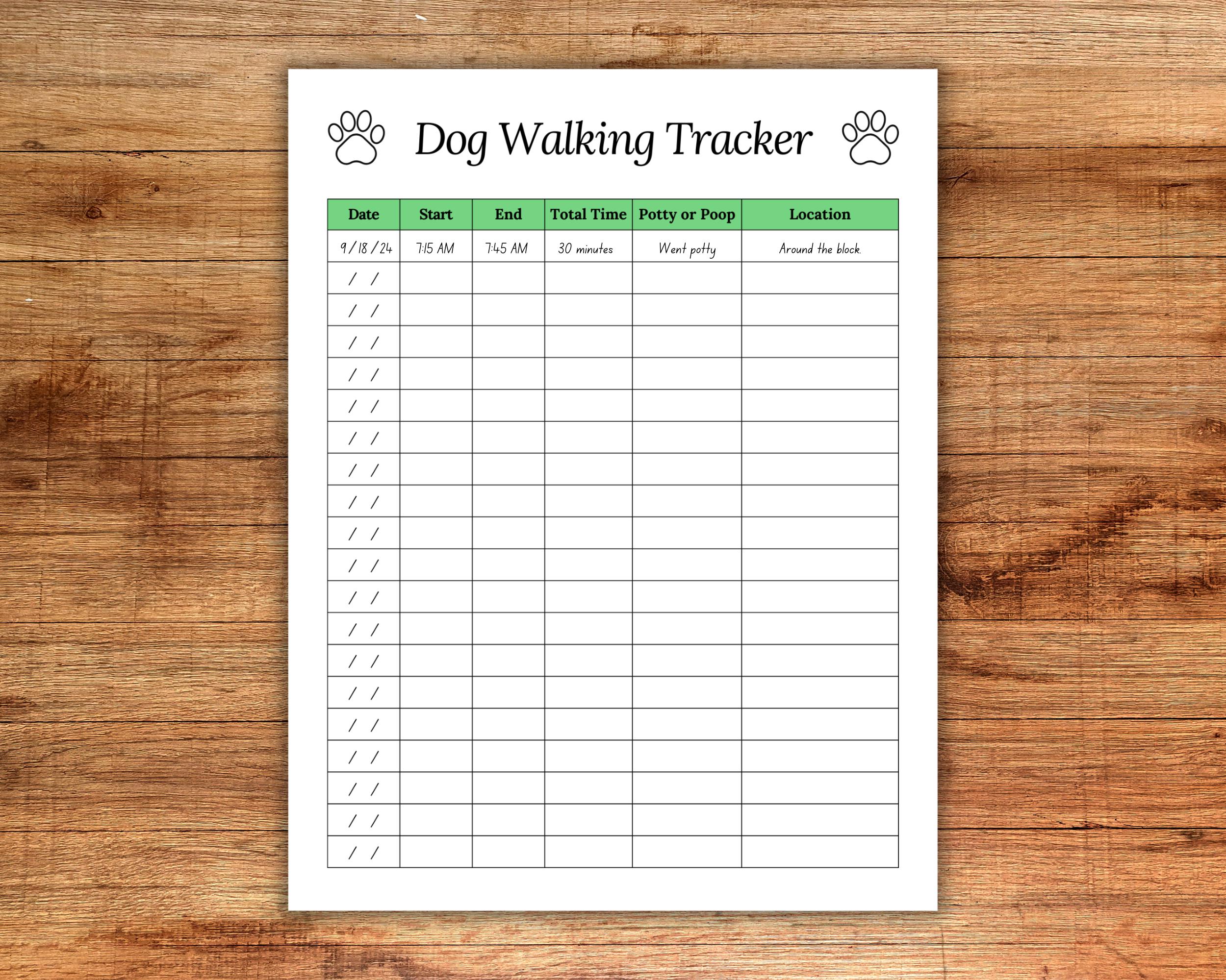 Dog Walking Tracker, Dog Walking Log, Puppy Walk Tracker, New Puppy ...